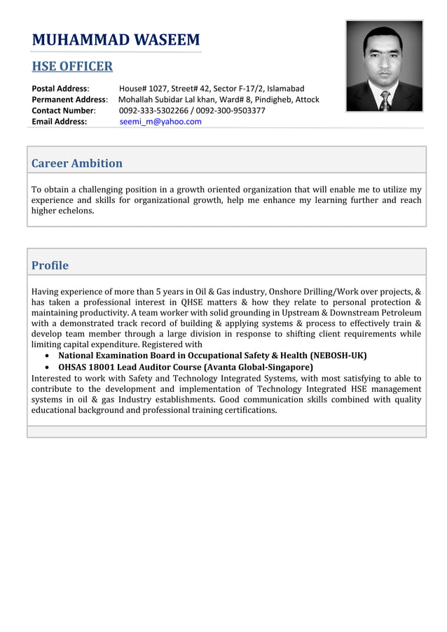 Waseem HSE Officer CV | DOC