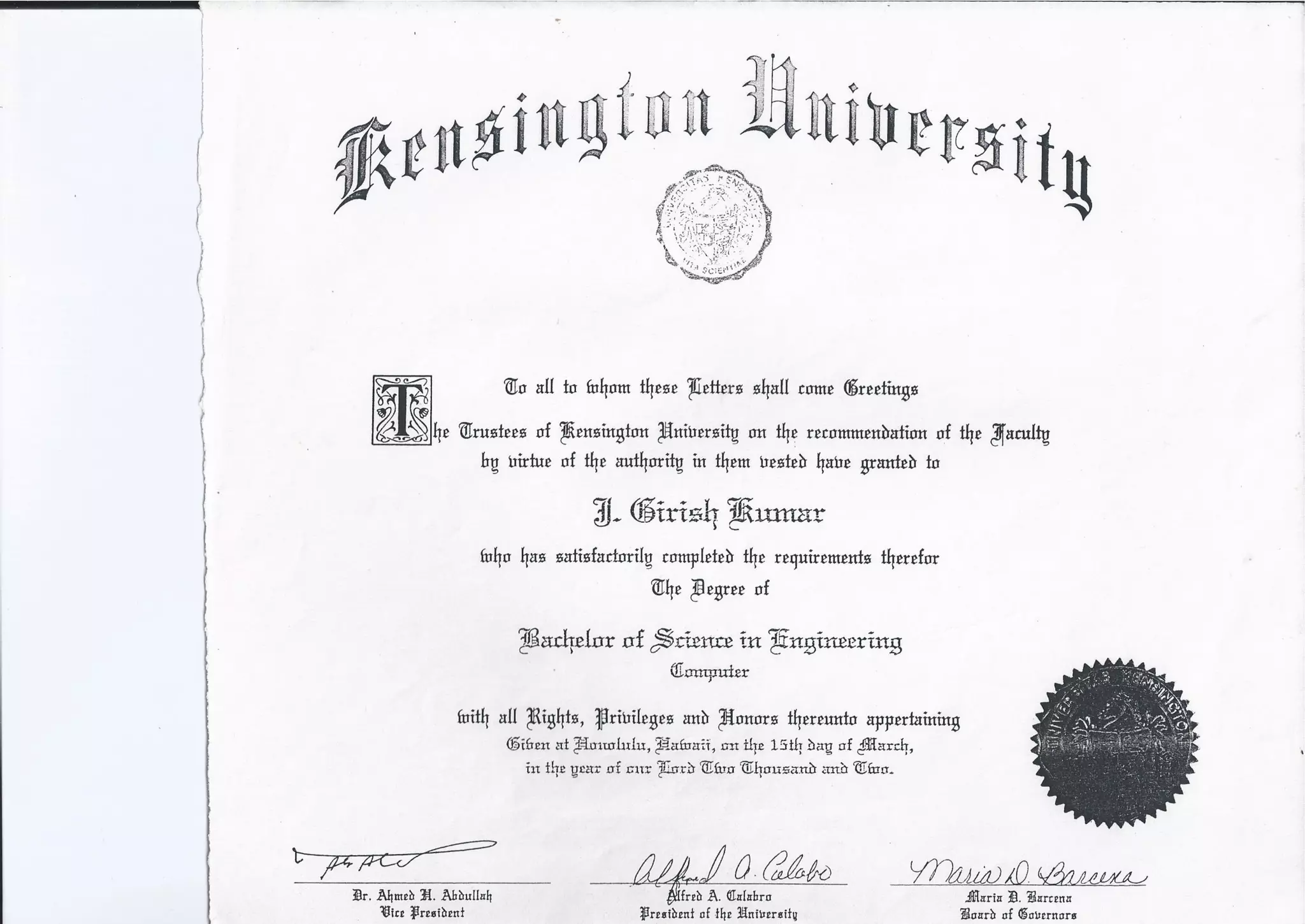 GirishKumar_BSEng_Certificate_MarkSheet | PDF