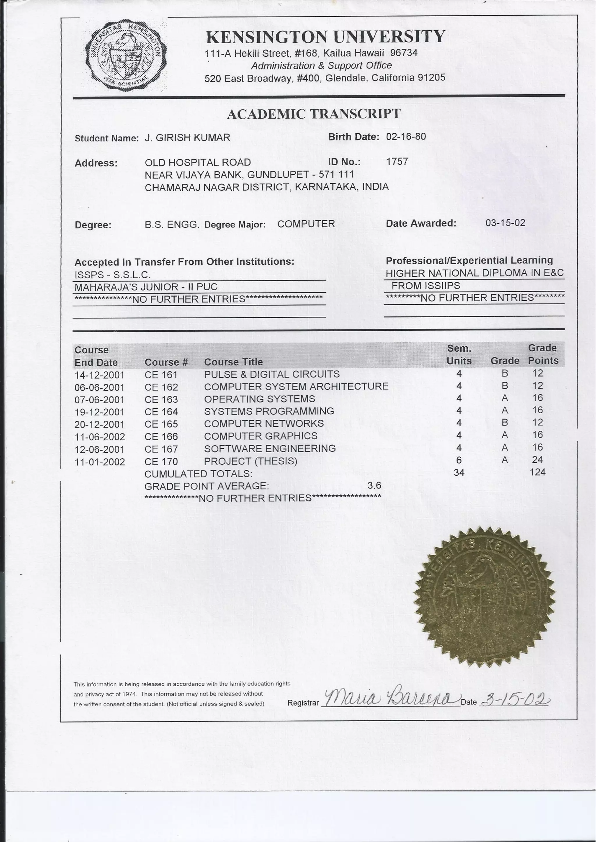 GirishKumar_BSEng_Certificate_MarkSheet | PPT