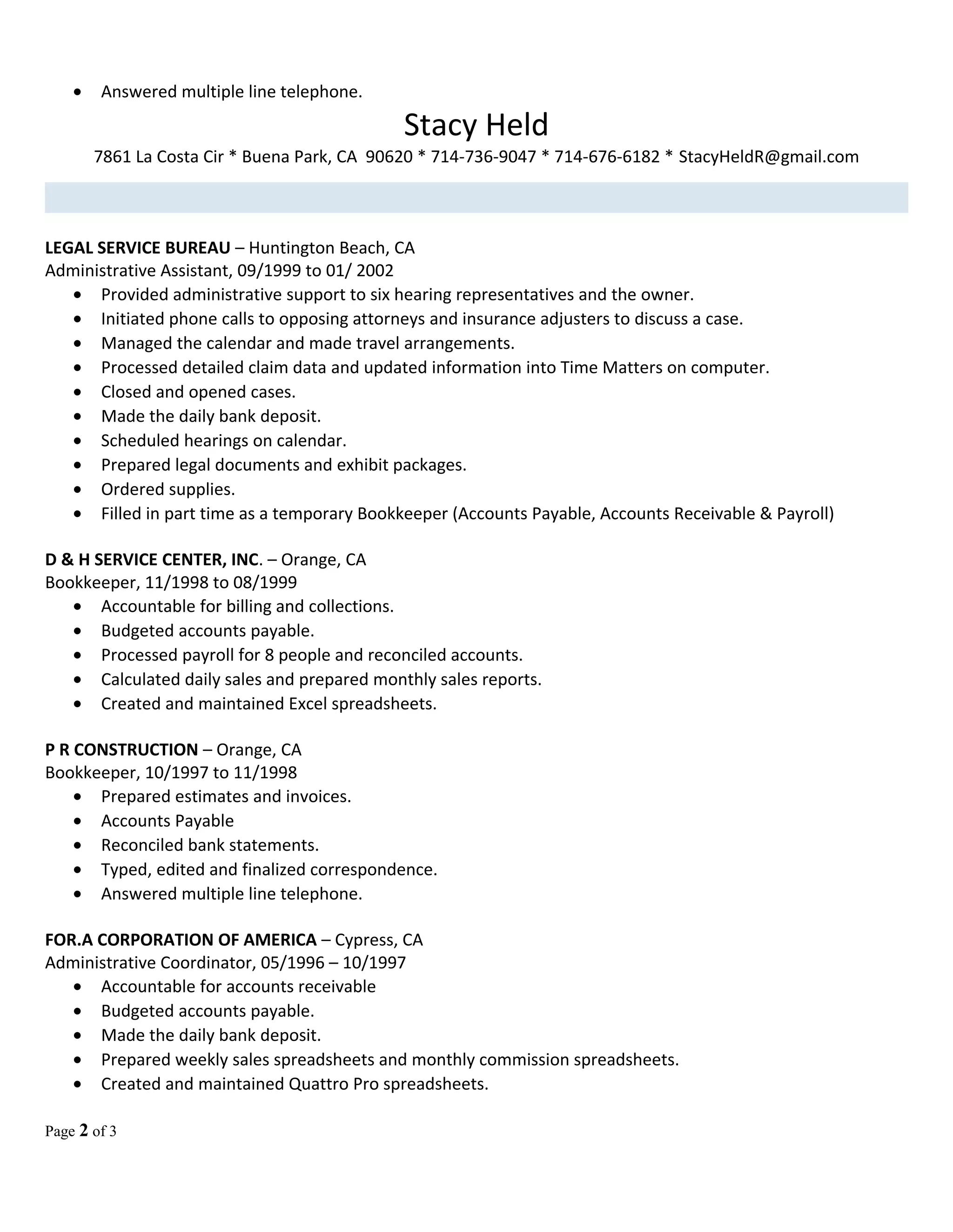 Stacy's Office Manager Professional 2016 resume | DOC