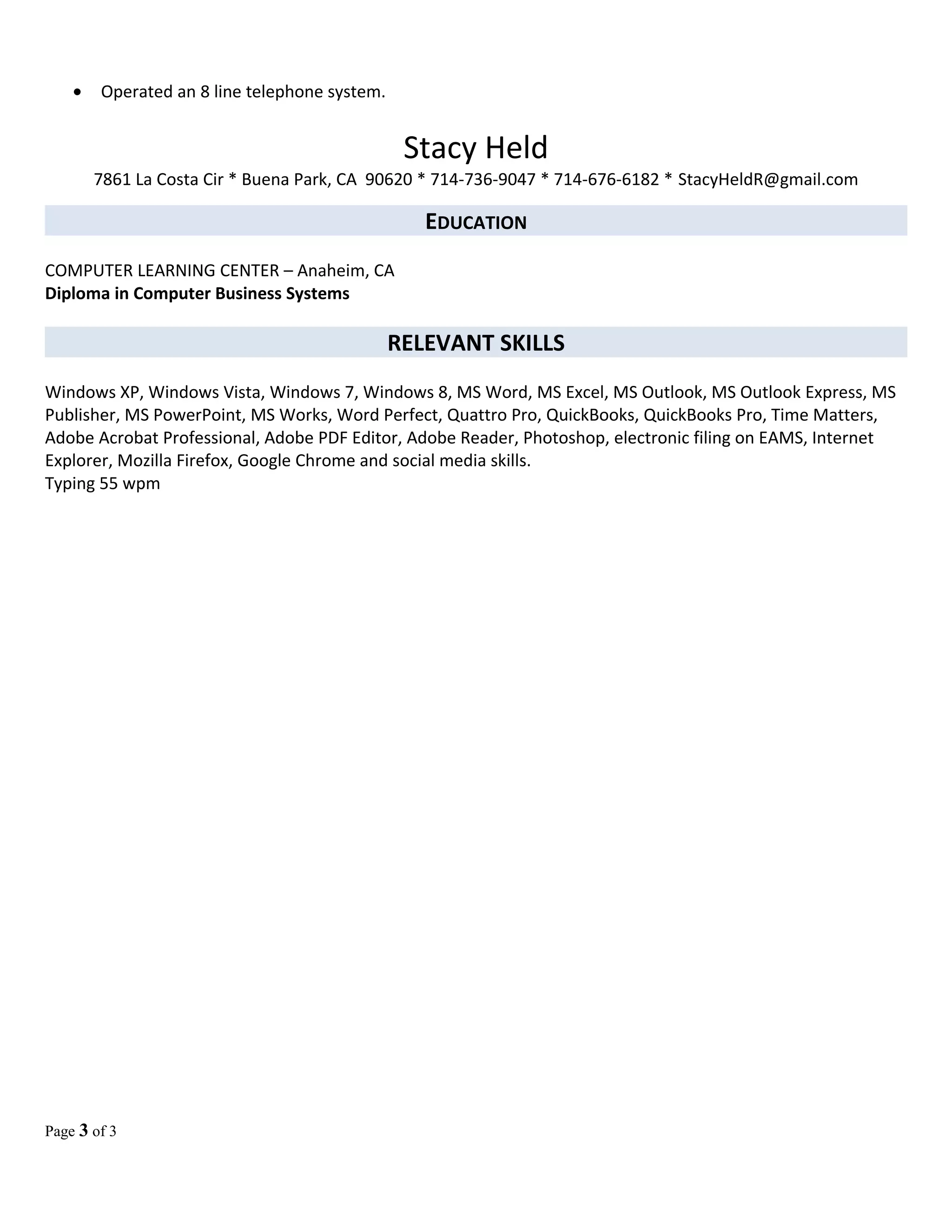 Stacy's Office Manager Professional 2016 resume | DOC