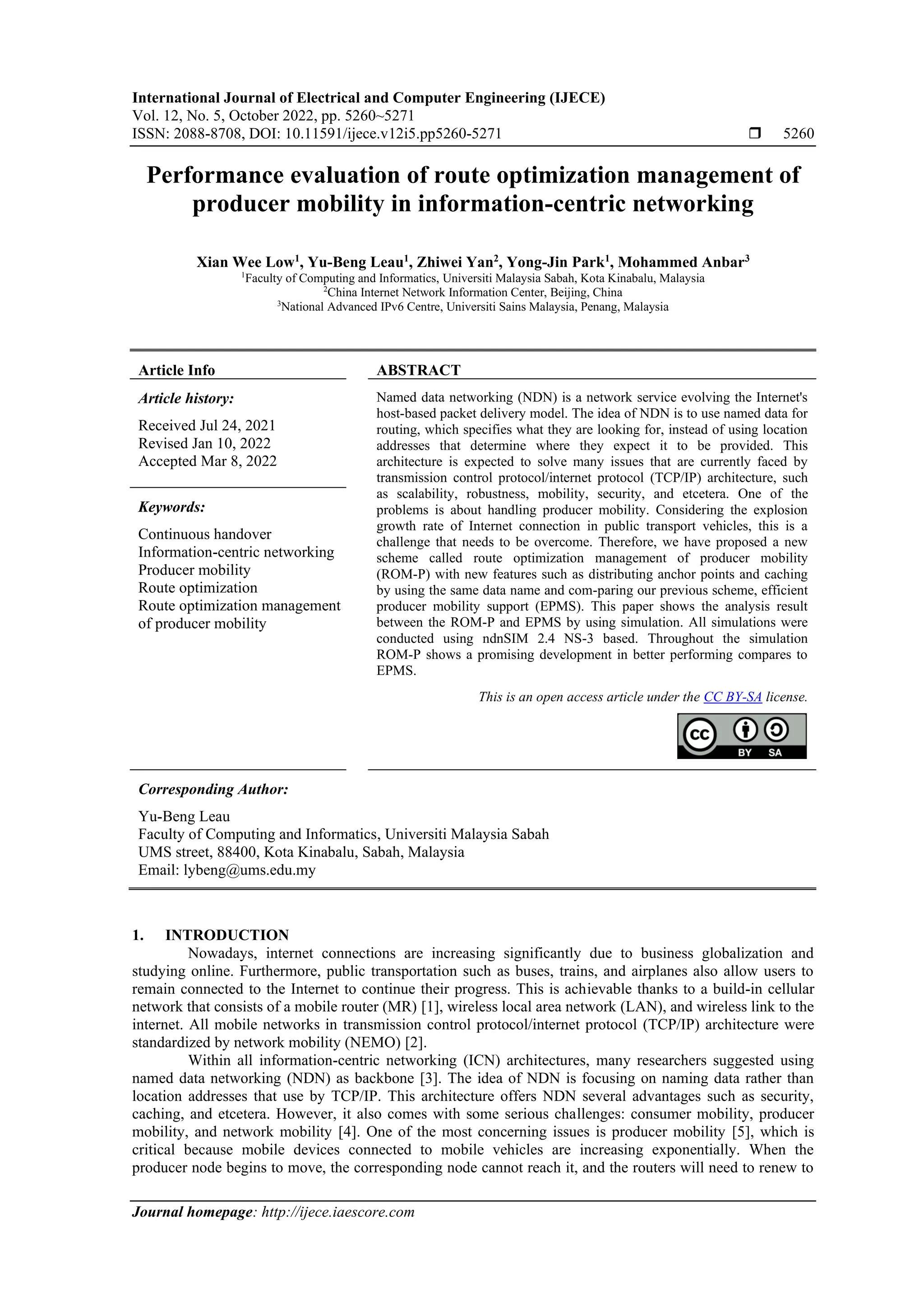 Performance evaluation of route optimization management of producer mobility in information ...
