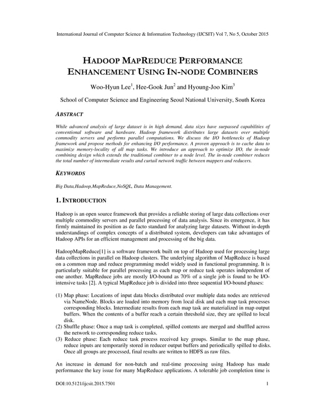Hadoop Mapreduce Performance Enhancement Using In-Node Combiners | PDF