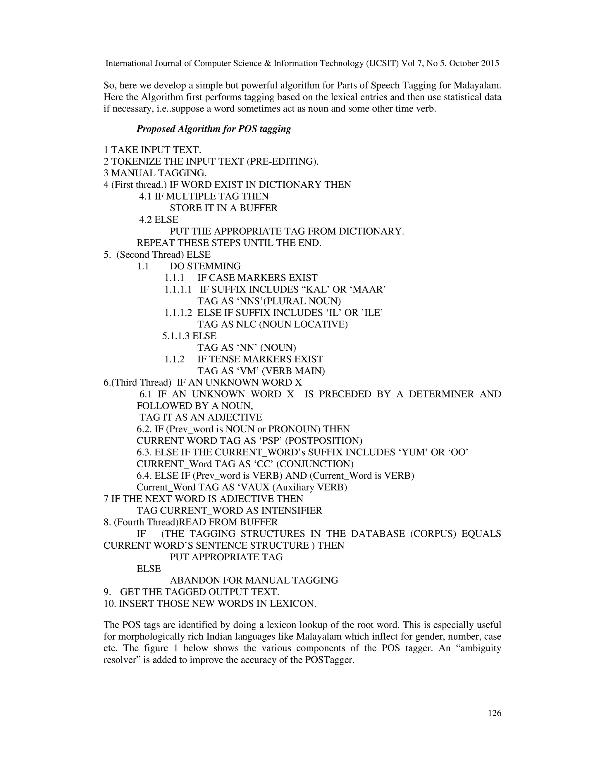 A New Approach to Parts of Speech Tagging in Malayalam | PDF