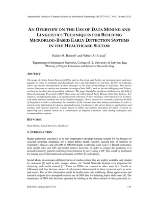 An Overview on the Use of Data Mining and Linguistics Techniques for Building Microblog-Based ...
