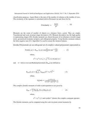 OFFLINE SIGNATURE VERIFICATION SYSTEM FOR BANK CHEQUES USING ZERNIKE MOMENTS, CIRCULARITY ...
