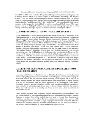 EXISTING ENGLISH TO KHASI TRANSLATED DOCUMENTS FOR PARALLEL CORPORA DEVELOPMENT: A SURVEY | PDF
