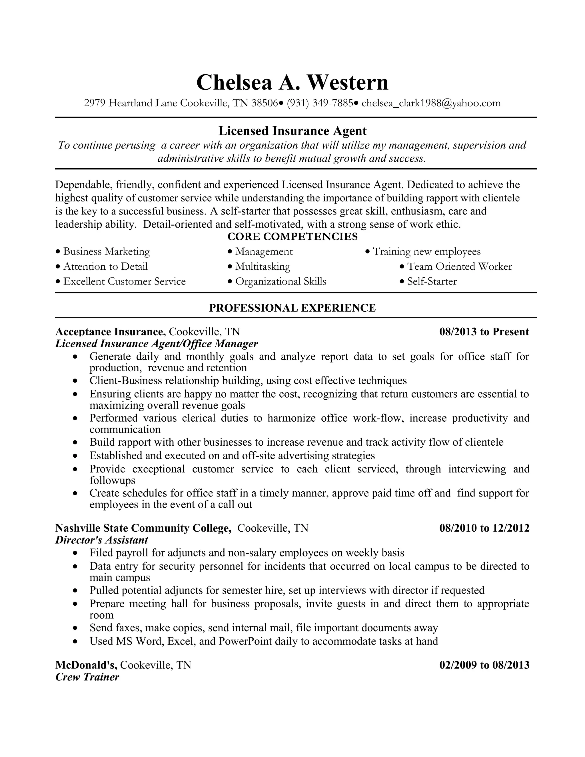 Chelsea Western Resume | DOC