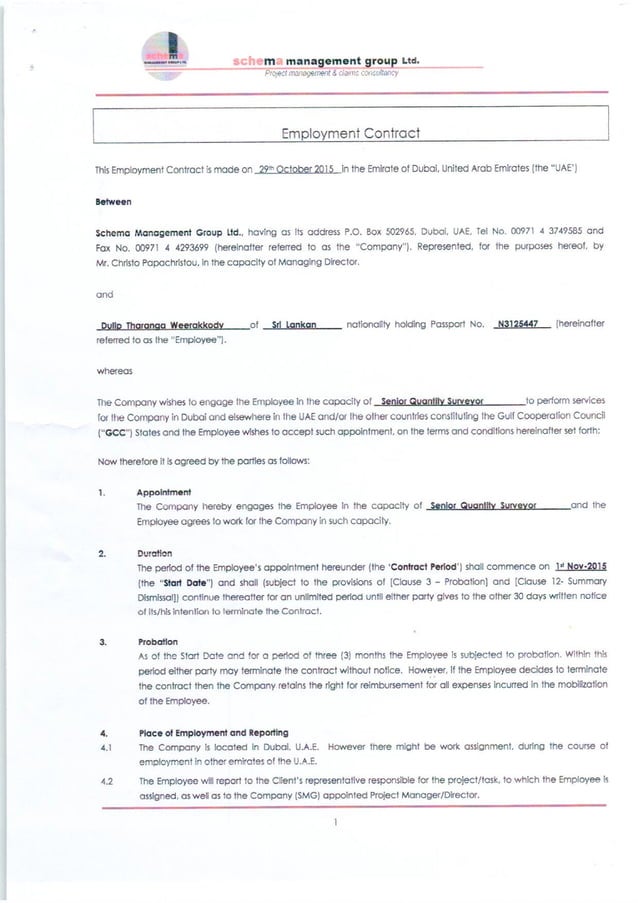Schema employment contract | PDF