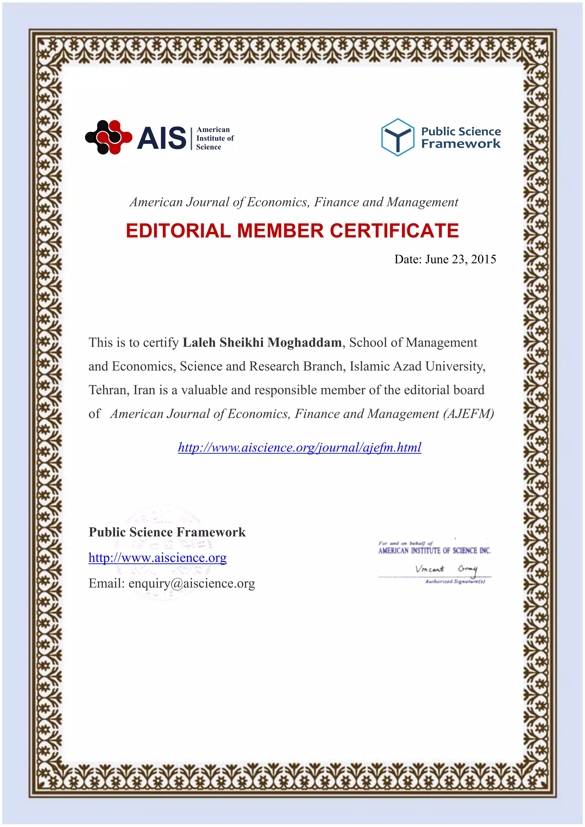 Editorial Member Certificate | PDF