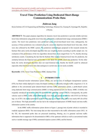 Travel Time Prediction Using Dedicated Short-Range Communications Probe Data | PDF | Auto ...