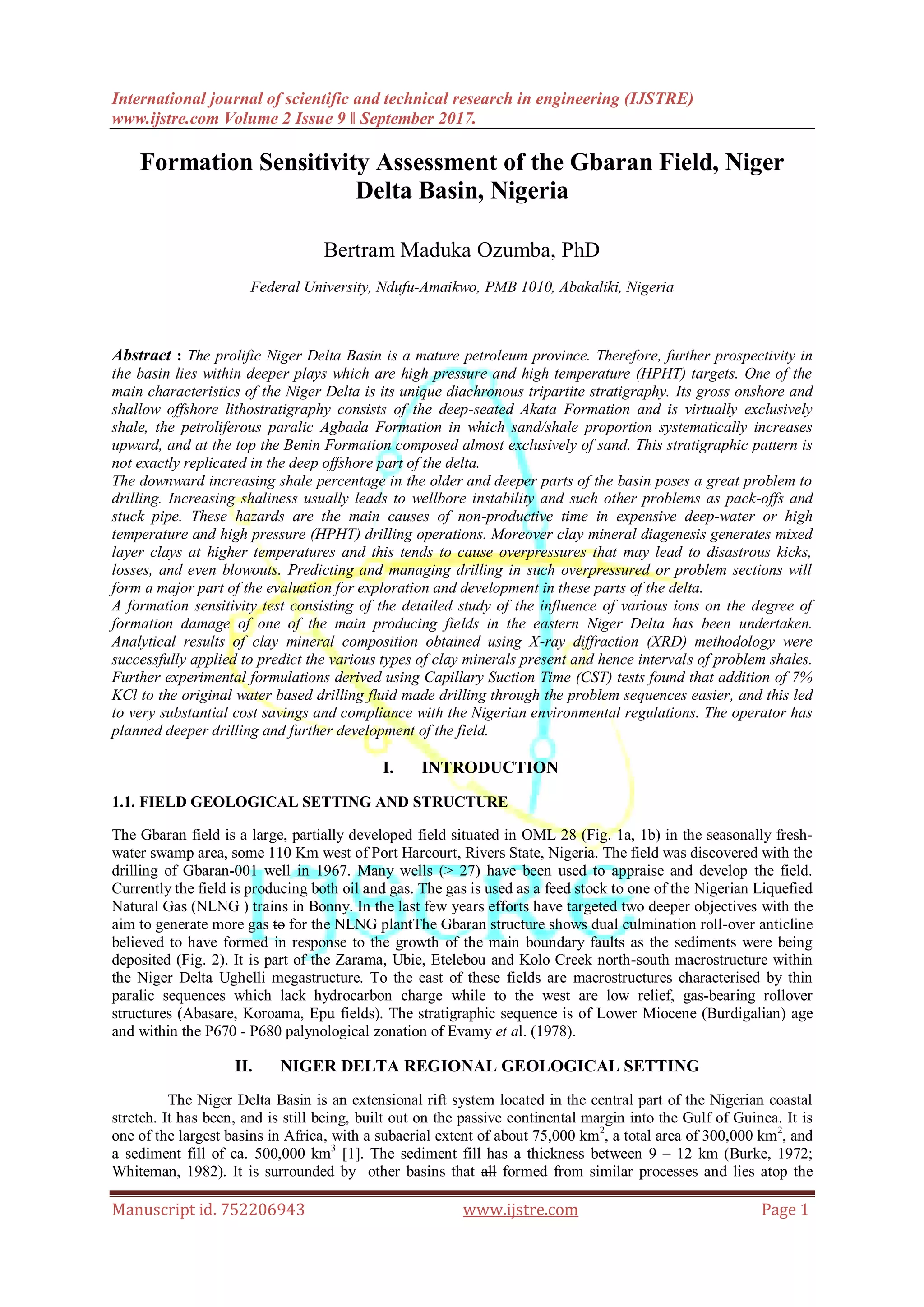 Formation Sensitivity Assessment of the Gbaran Field, Niger Delta Basin ...