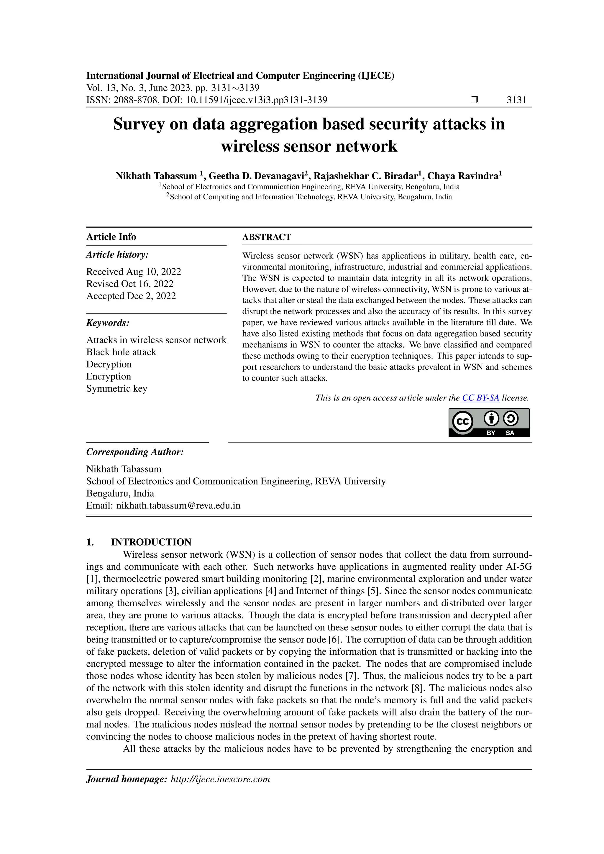 Survey On Data Aggregation Based Security Attacks In Wireless Sensor