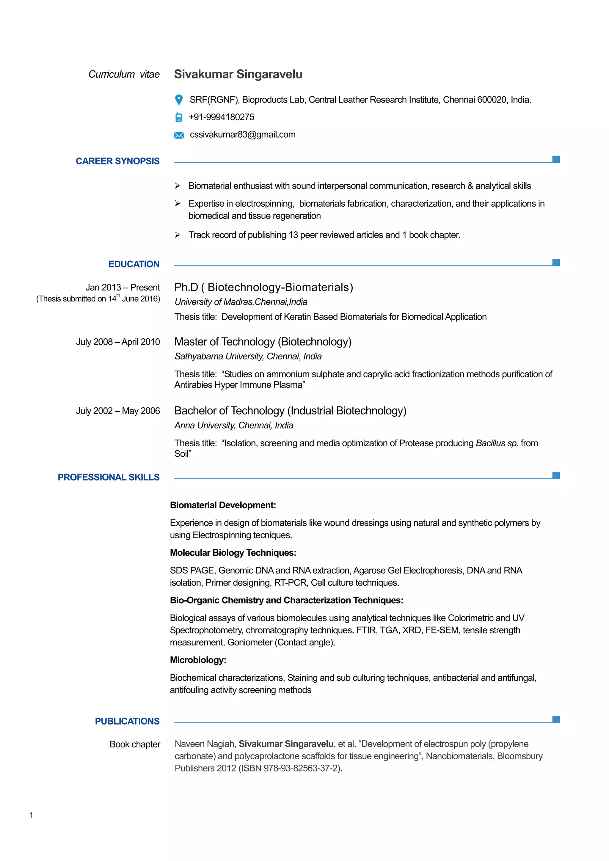 RESUME SIVAKUMAR S | PDF