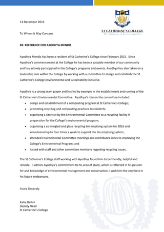 Reference for Ayodhya Mendis | PDF