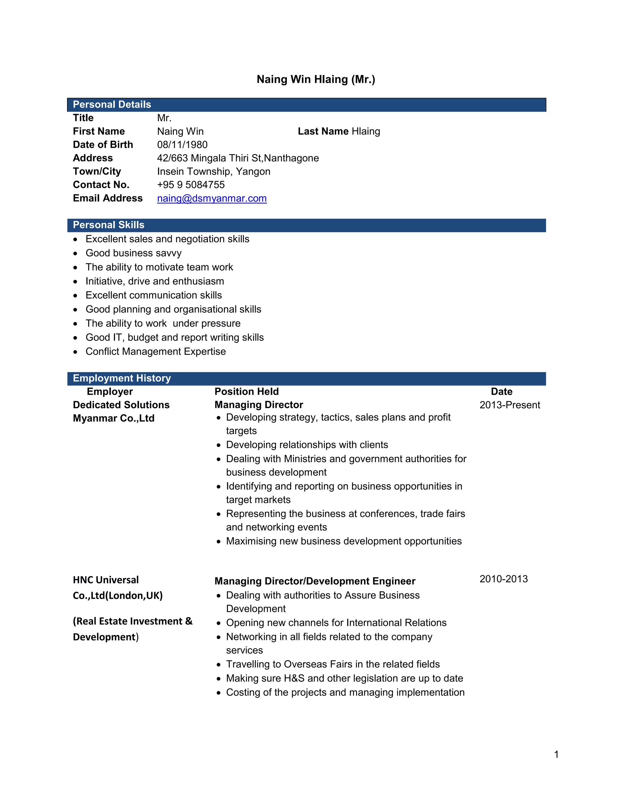 Naing resume | PDF