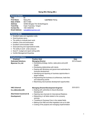 Naing resume | PDF | Business Administration | Business