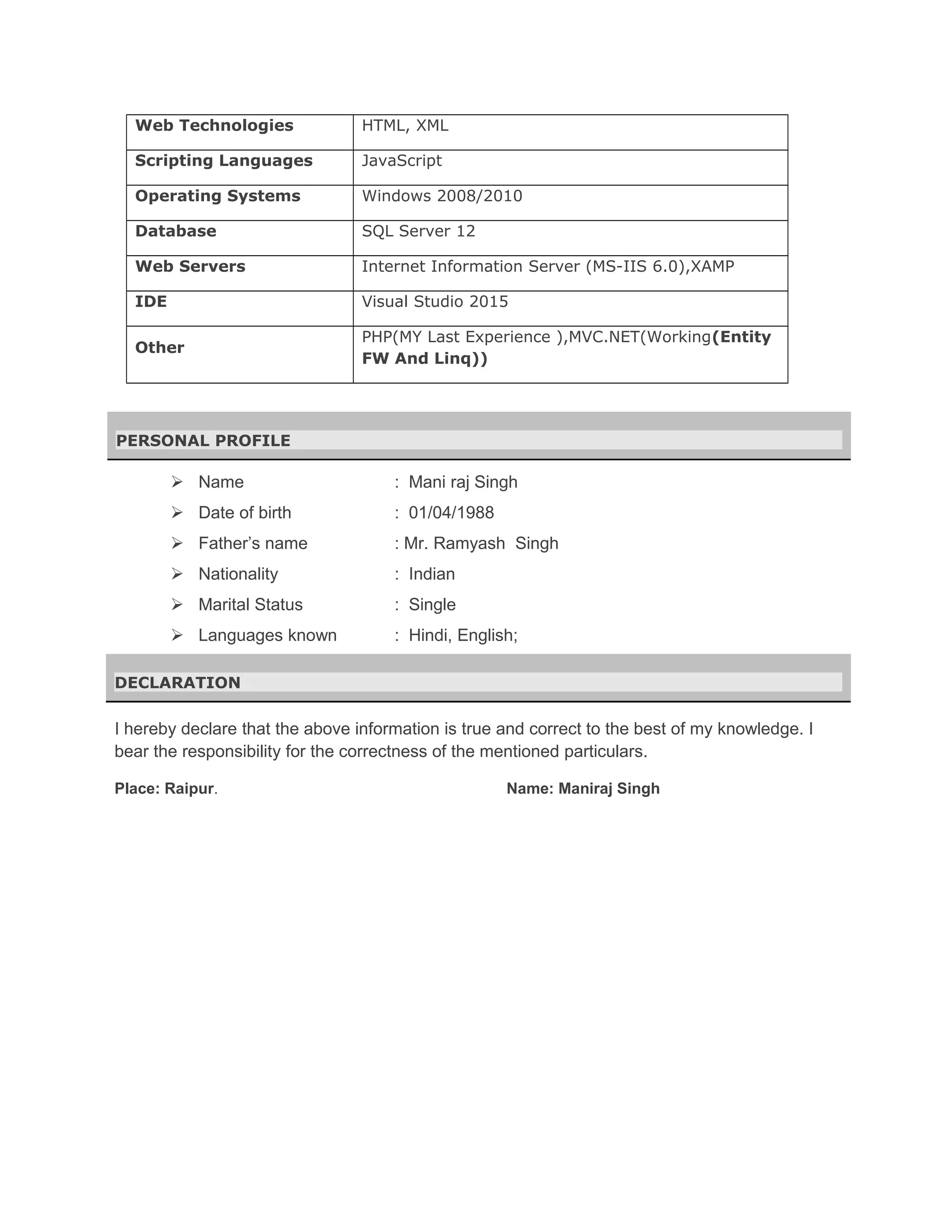 2-Years Exp.Resume(maniraj-7067171558) | PDF