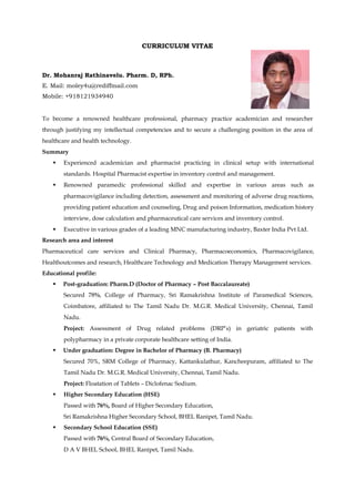 CV MOHAN | PDF