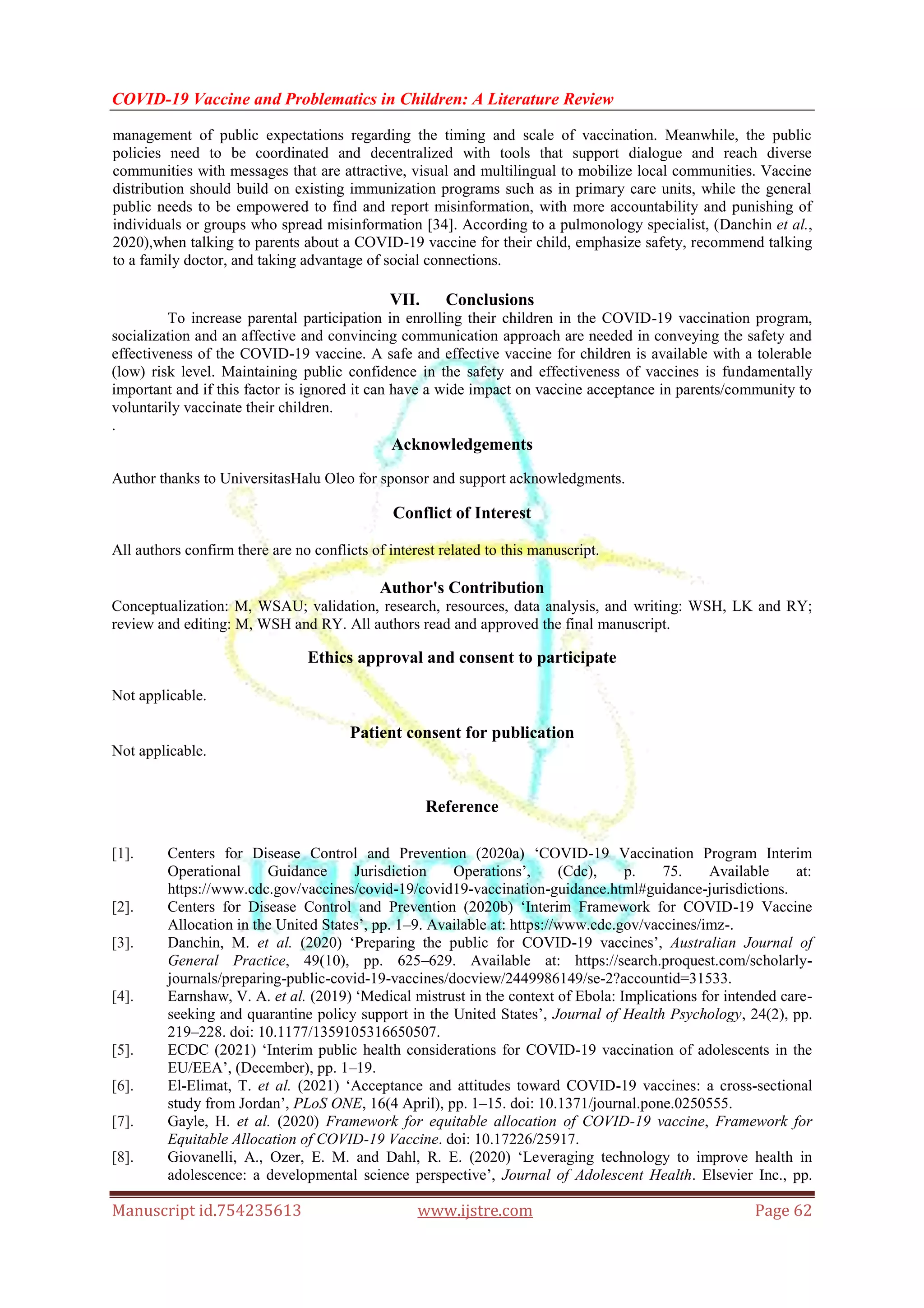 COVID-19 Vaccine And Problematics In Children: A Literature Review | PDF