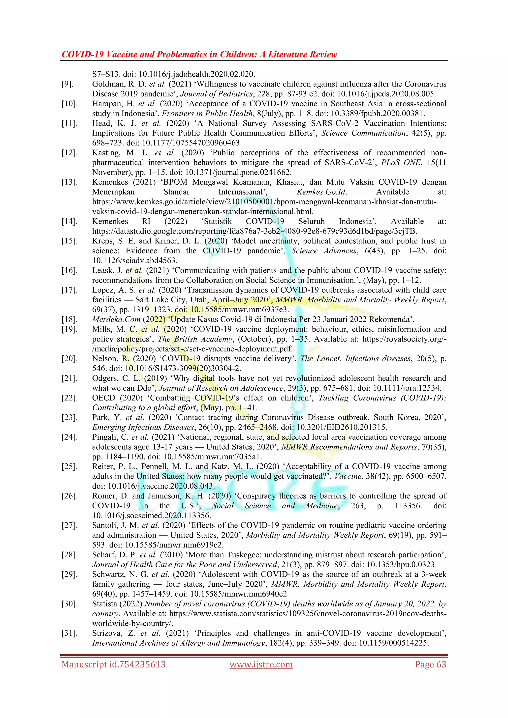 COVID-19 Vaccine And Problematics In Children: A Literature Review | PDF