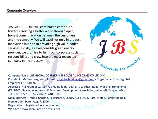 JBS GLOBAL CORP PROFILE | PPT