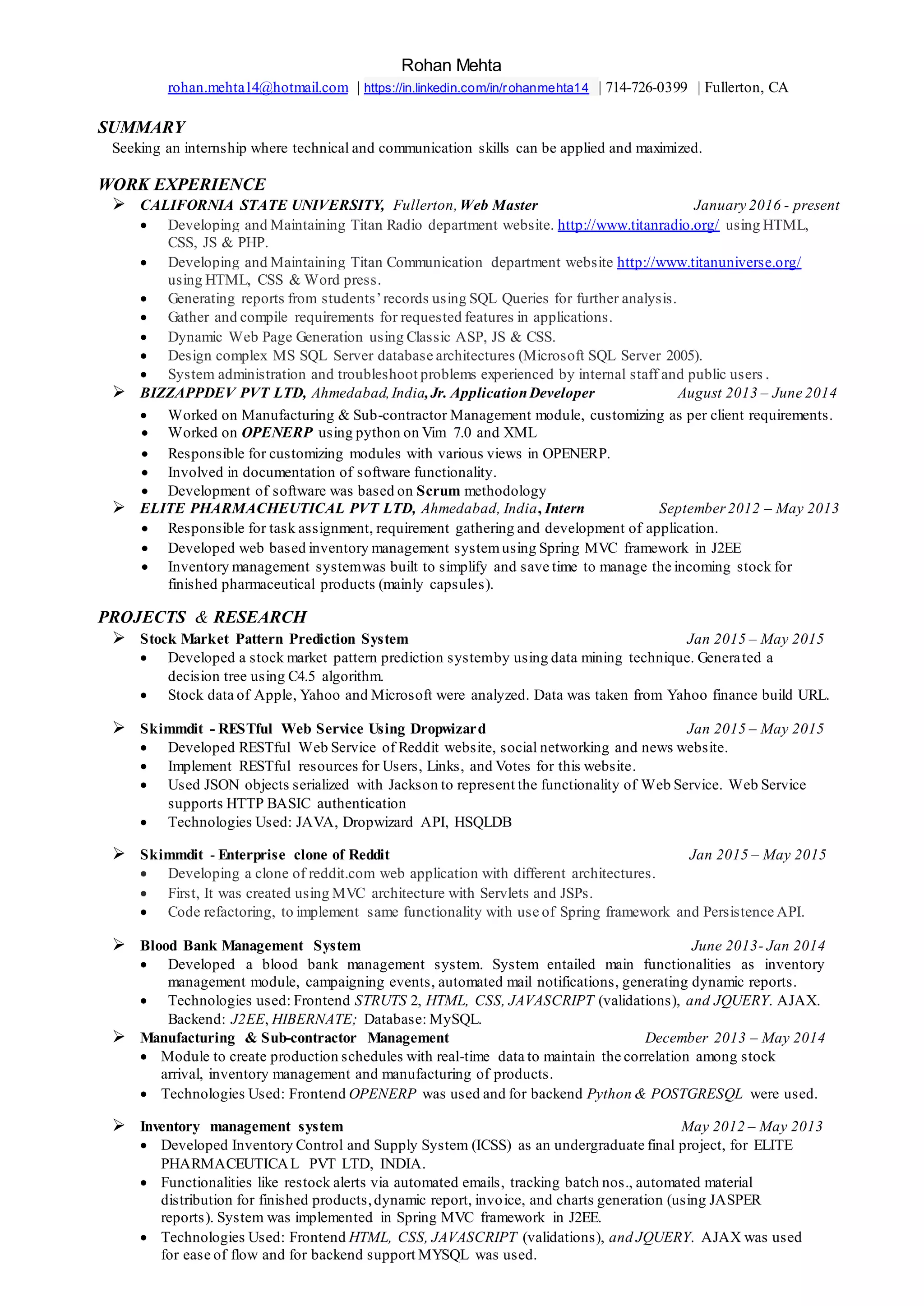 Resume (Rohan Mehta) | DOCX