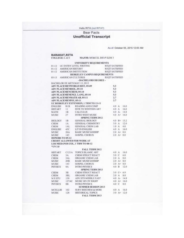 Rita Barakat Unofficial Transcript | DOCX
