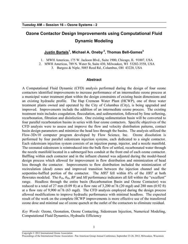 Ozone Contactor Design Improvements using CFD Modeling | PDF