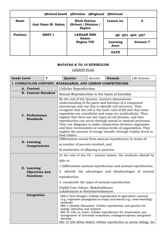 science-7-matatag-lp.docx jabdkjasbfkbfkabf | PDF