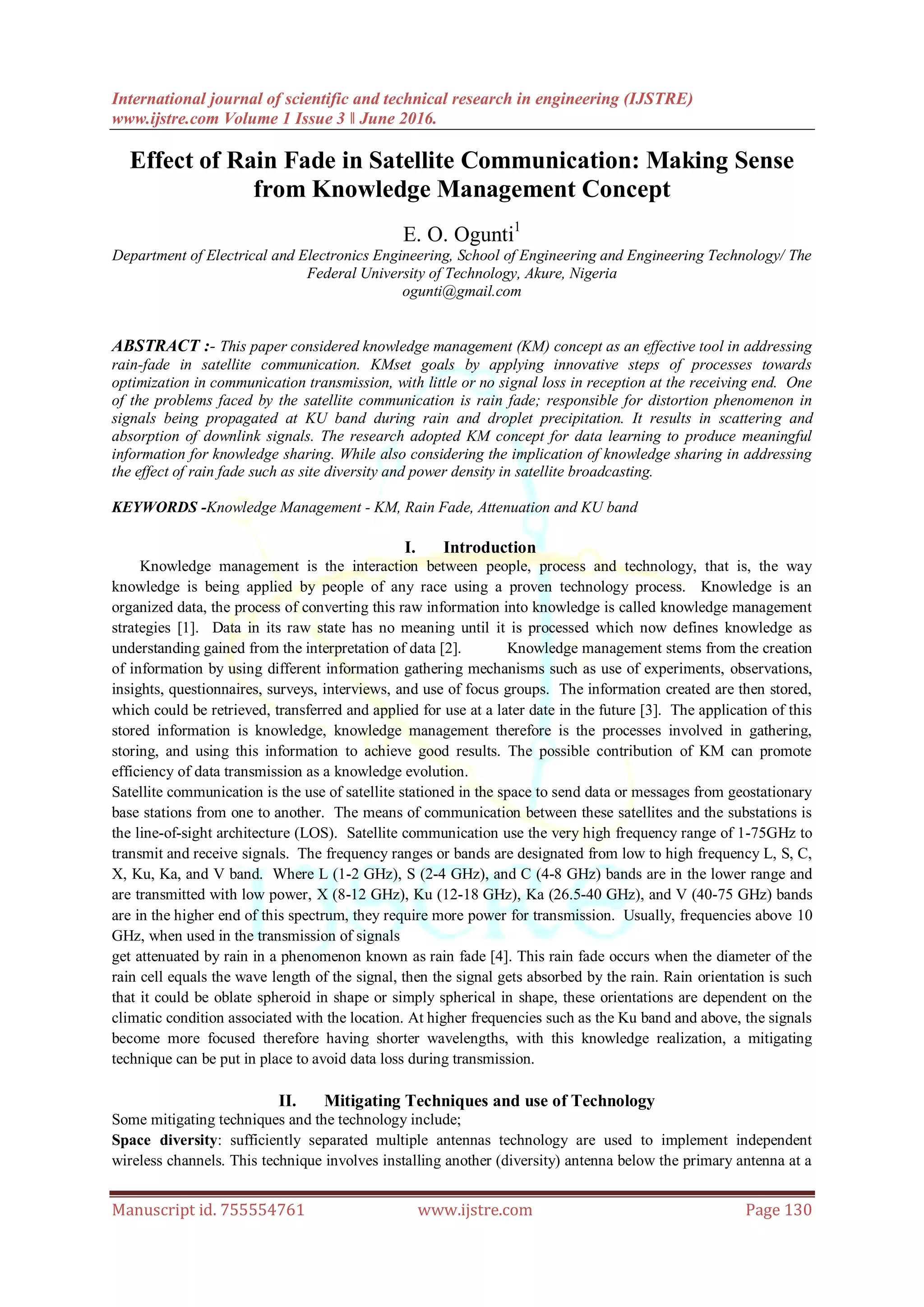 Effect of Rain Fade in Satellite Communication: Making Sense from ...