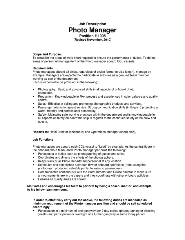 Job Description - Photo Manager | PDF