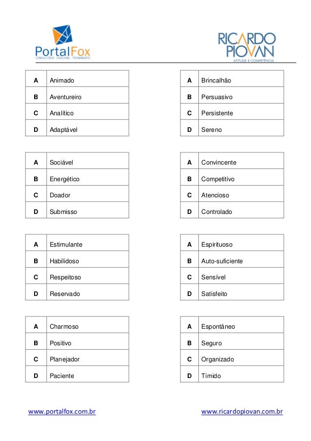 Teste De Perfil Comportamental Grátis Para Imprimir - Notícias e ...