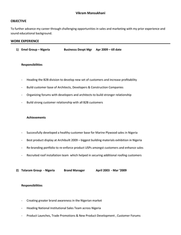 Vikram CV | DOC | Sales | Business