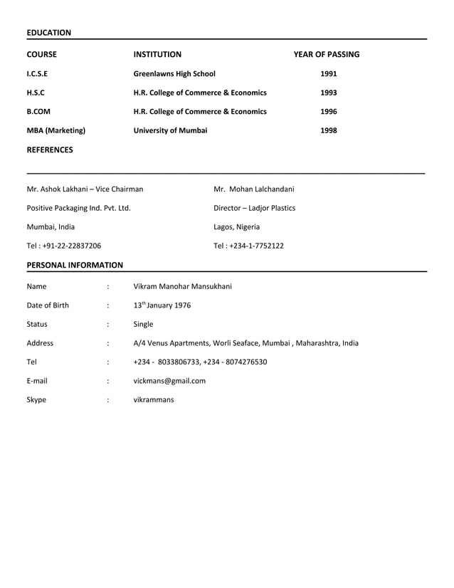 Vikram CV | DOC | Sales | Business