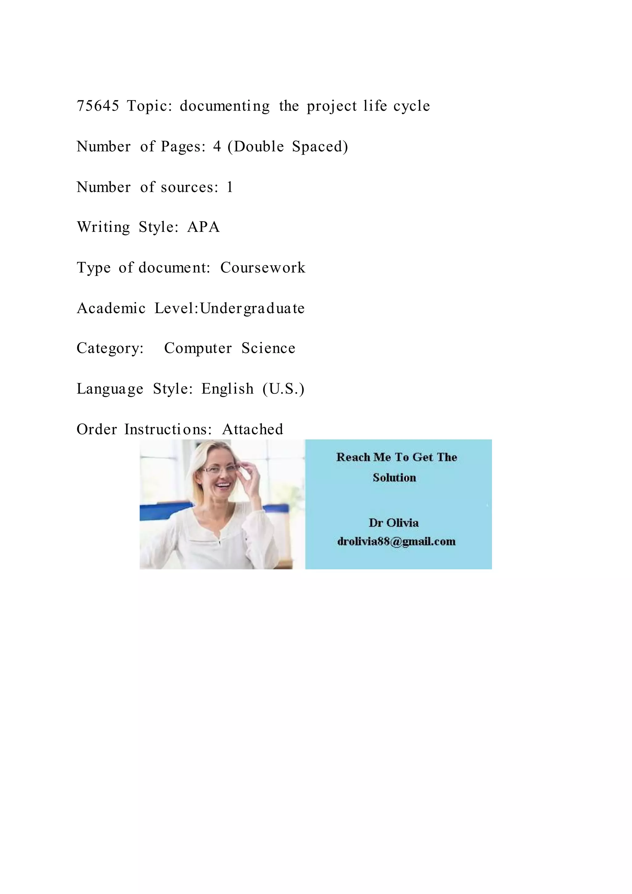 75645 Topic documenting the project life cycleNumber of Pages | PDF