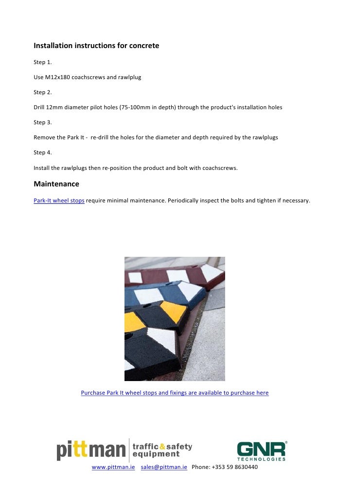 Pittman. ie - Park it wheel stop installation instructions