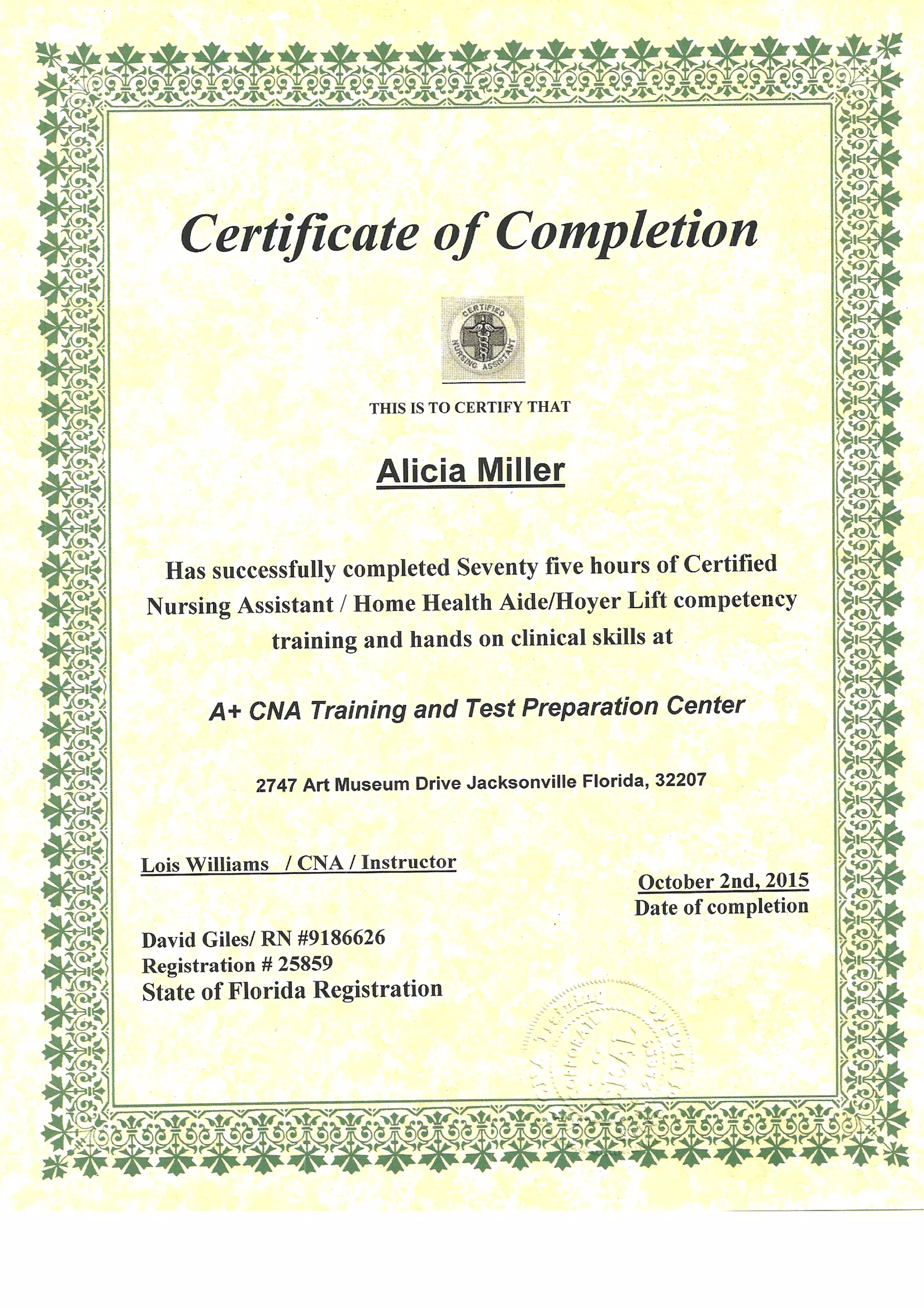 CNA Certificate | PDF