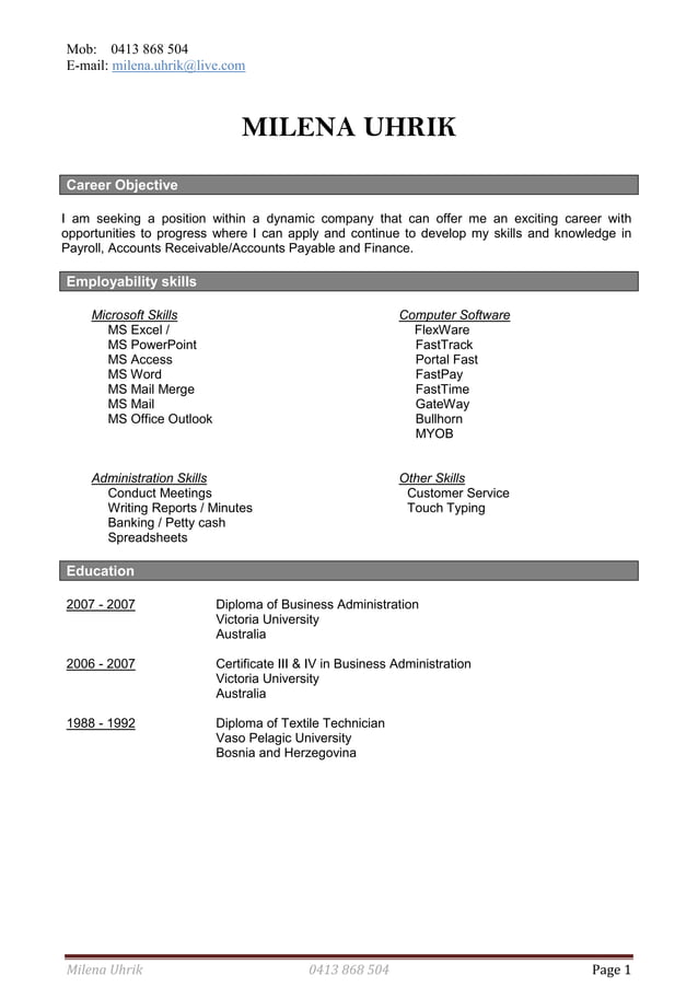 CV - Milena Uhrik | PDF