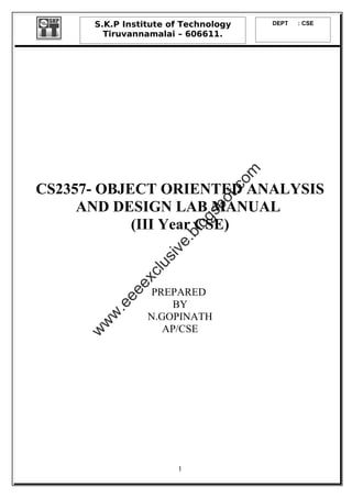 75752177 ooad-lab-manual-by-n-gopinath-skpit | PDF | Computer Software and Applications | Computing