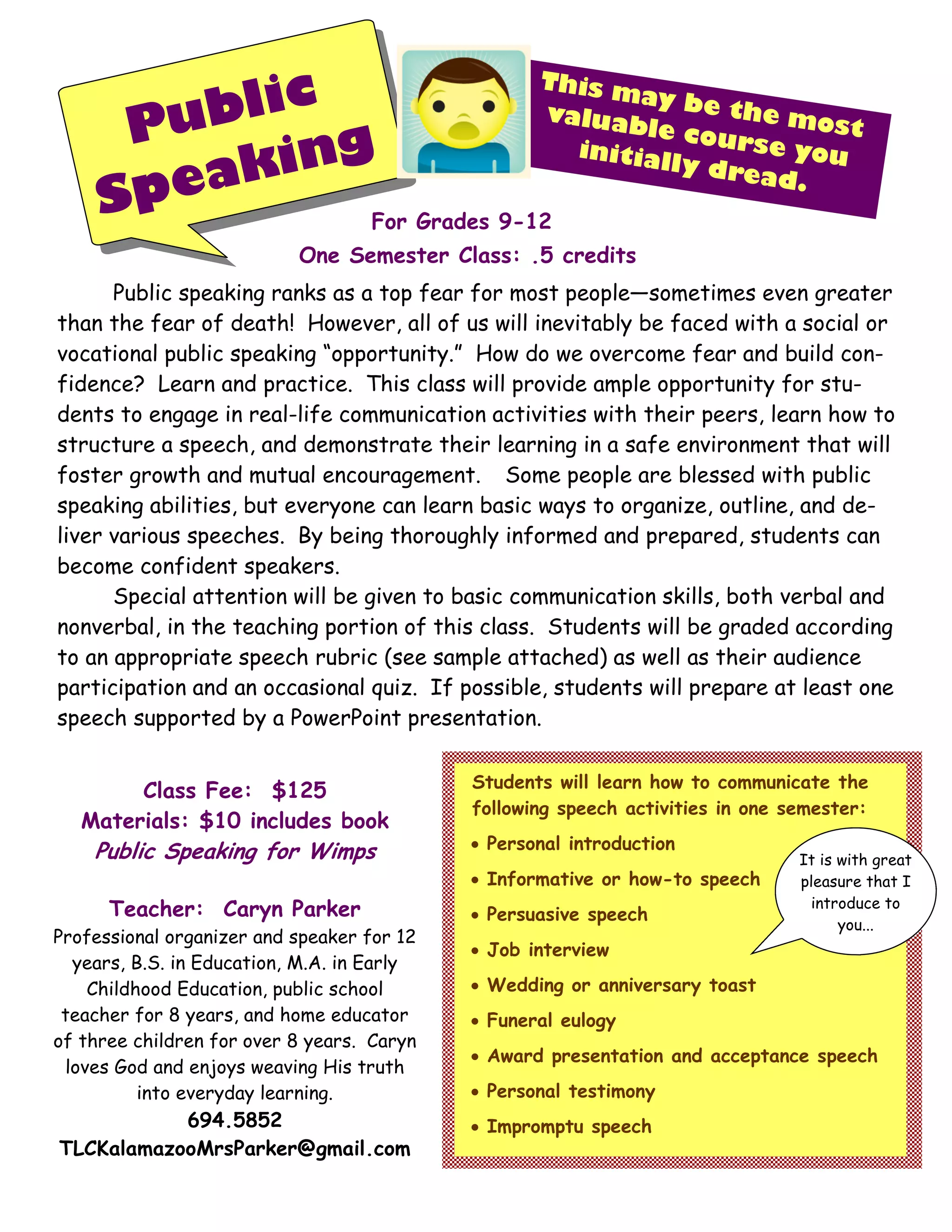 Parker Public speaking class description | PDF | Education