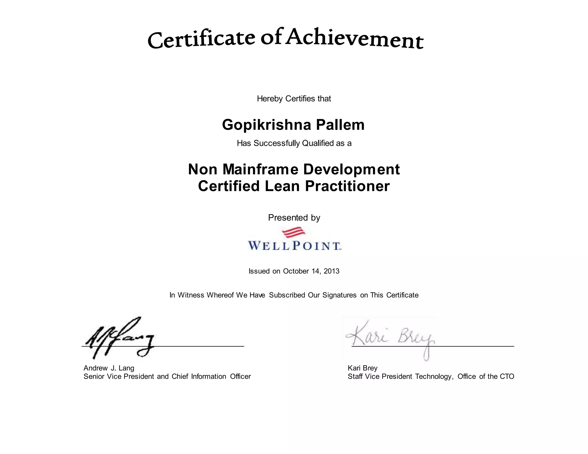 Lean Practitioner_Certificate_Gopikrishna Pallem | PPT