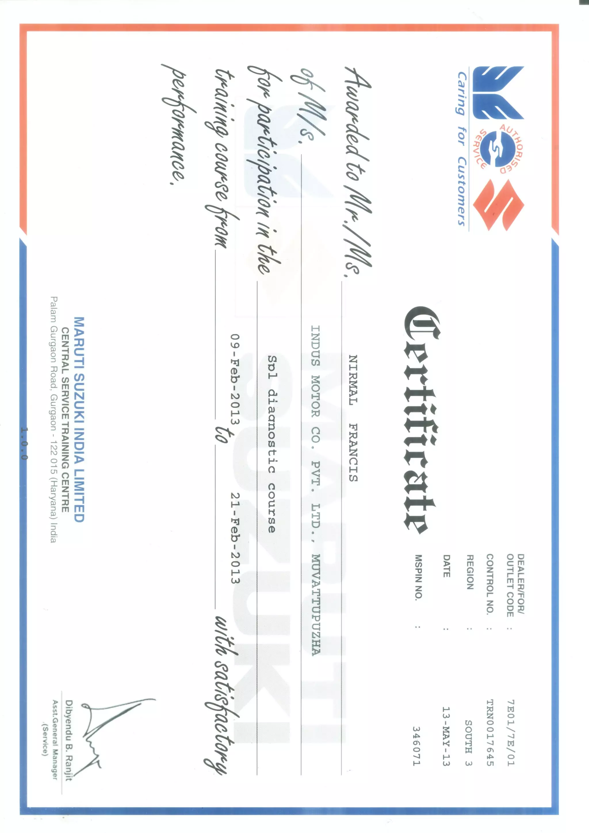 MARUTHI SUZUKI-SPL DIAGNOSTIC TRG CERT | PDF
