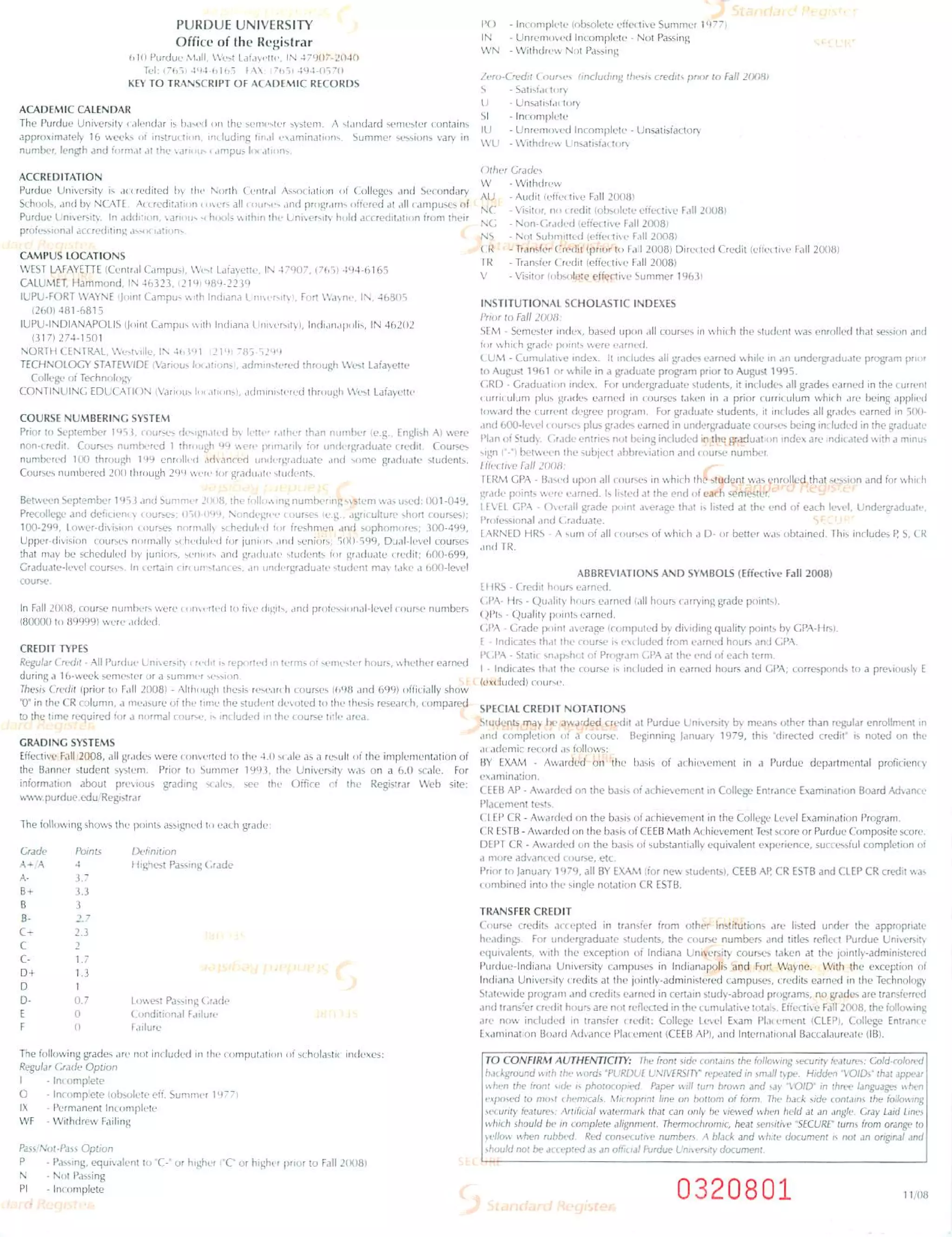 Blake, Erin_Purdue Transcript | PDF