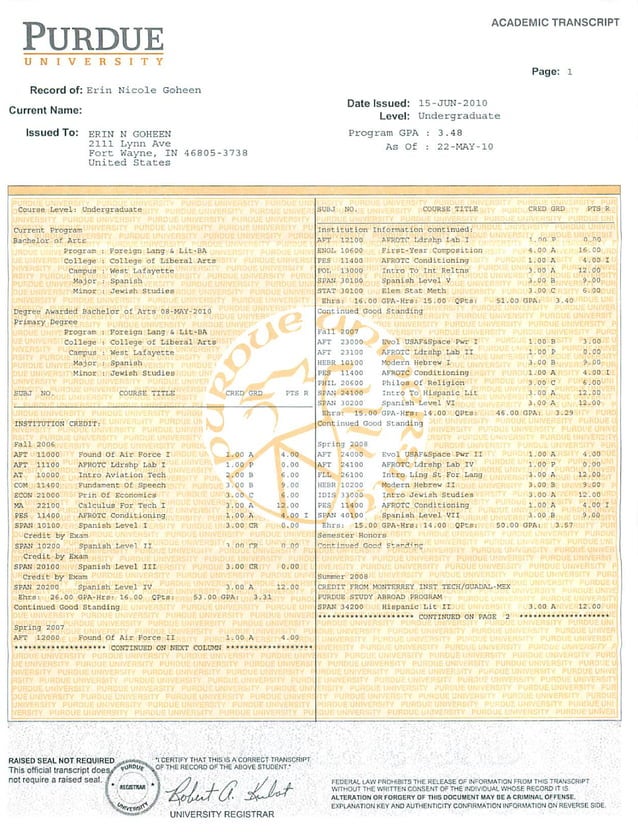 Blake, Erin_Purdue Transcript | PDF