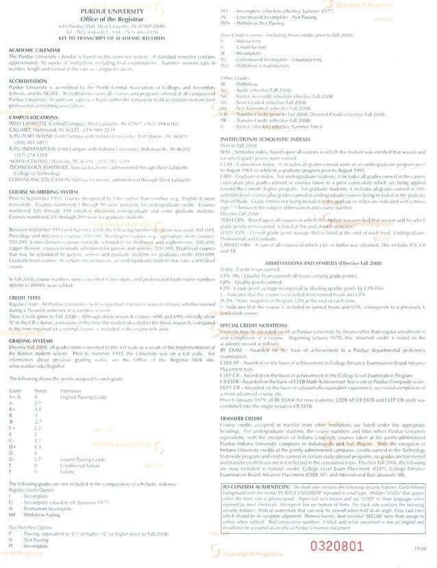 Blake, Erin_Purdue Transcript | PDF