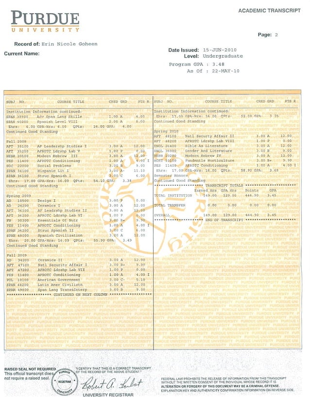 Blake, Erin_Purdue Transcript | PDF