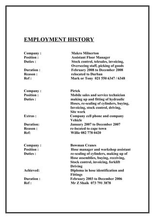 EMPLOYMENT HISTORY | DOC
