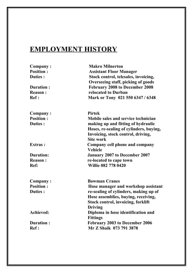 EMPLOYMENT HISTORY | DOC