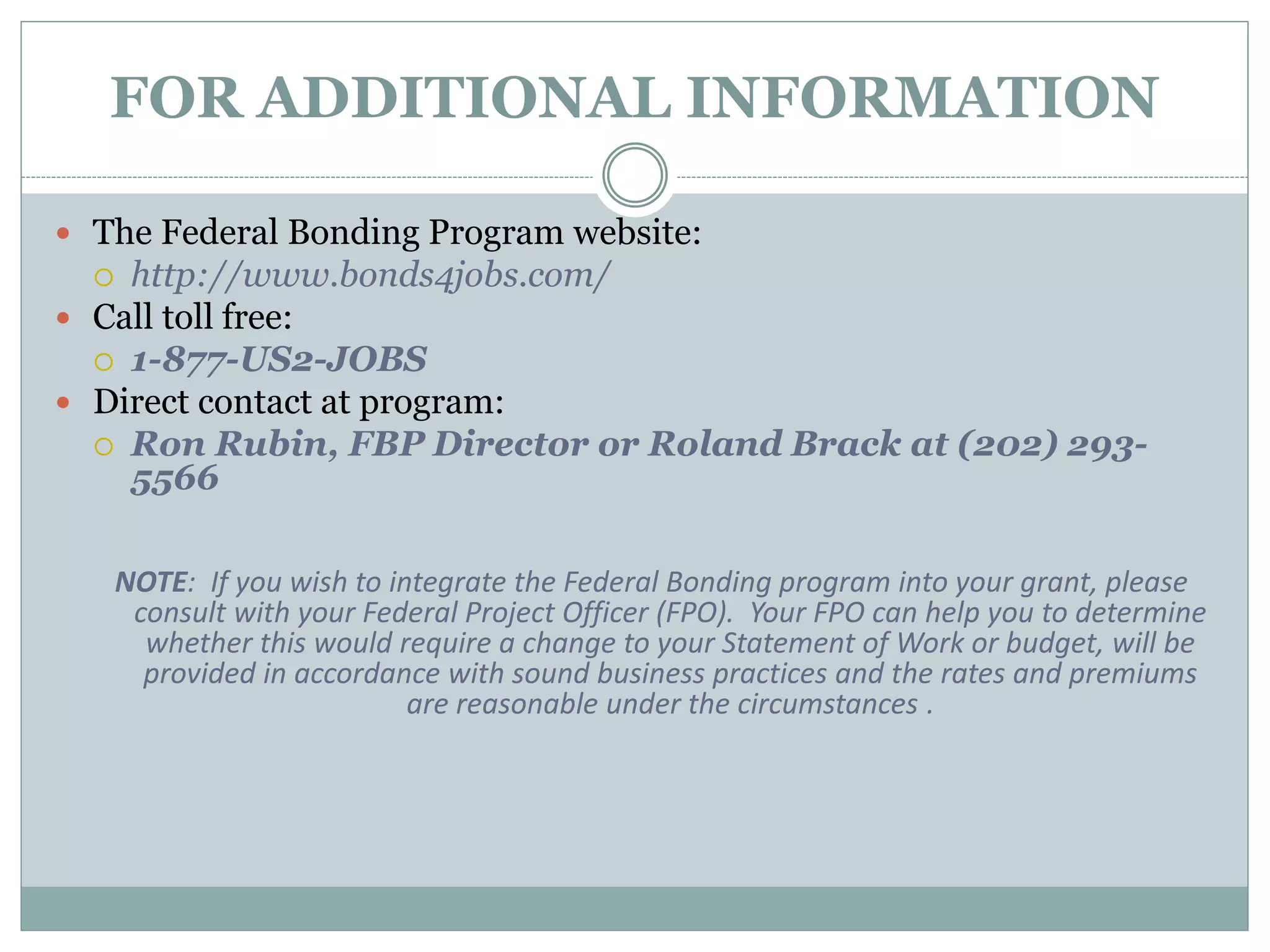Federal Bonding Program | PPT
